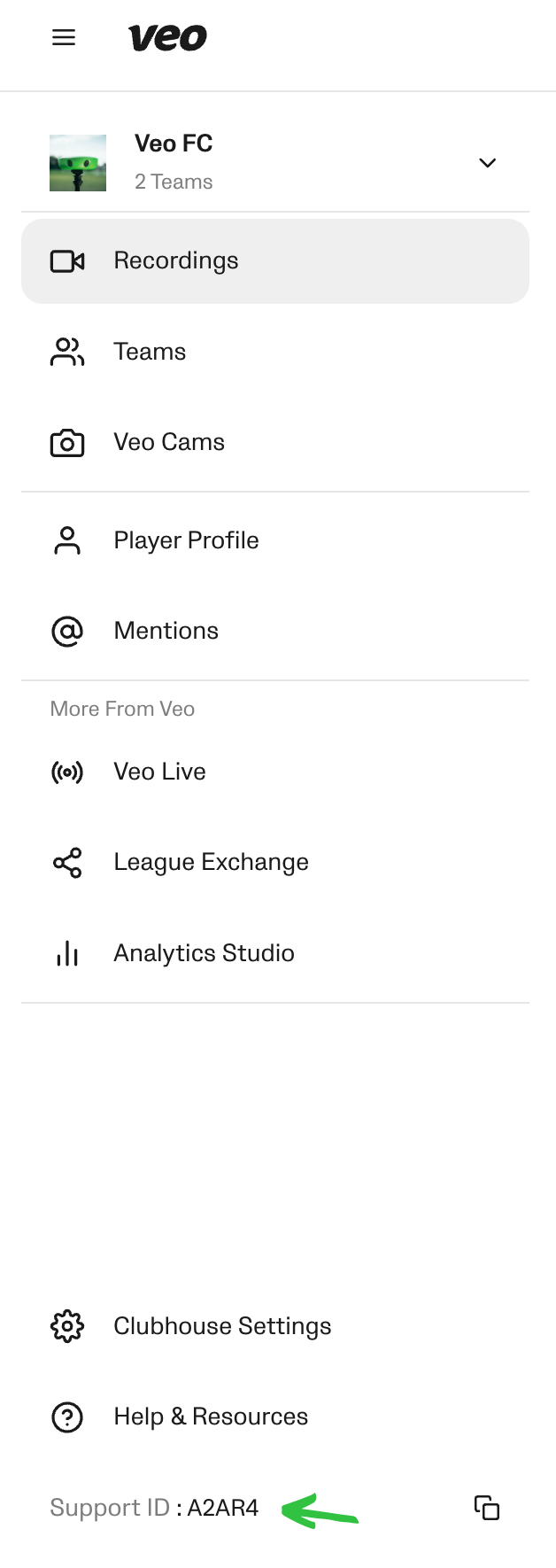 How to find your Support ID – Veo
